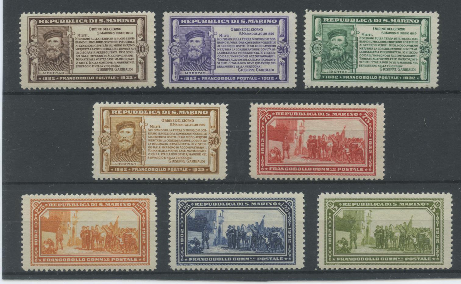 San Marino 1932 Garibaldi 8V. 2 ** Lusso Cert.