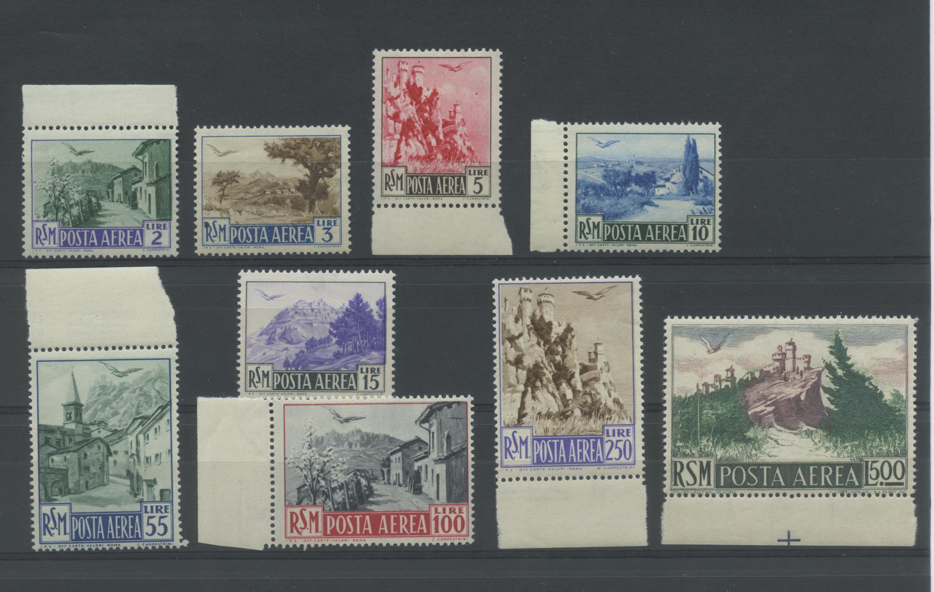 San Marino 1950 Posta Aerea 9V. 5 ** Lusso Cert.